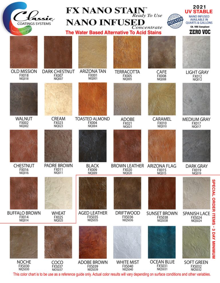 FX Stain Color Chart – Classic Coatings Systems