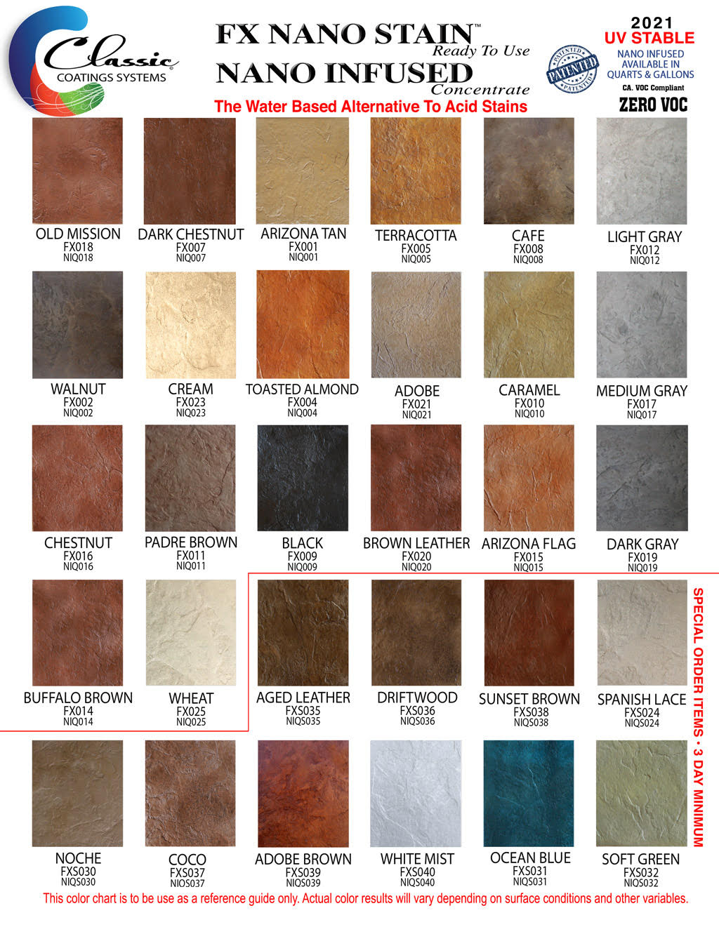 FX Stain Color Chart – Classic Coating Systems